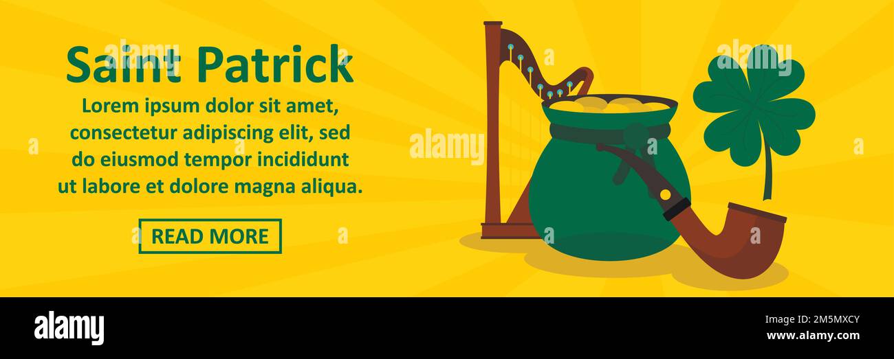 Saint Patrick banner horizontal concept. Flat illustration of Saint ...