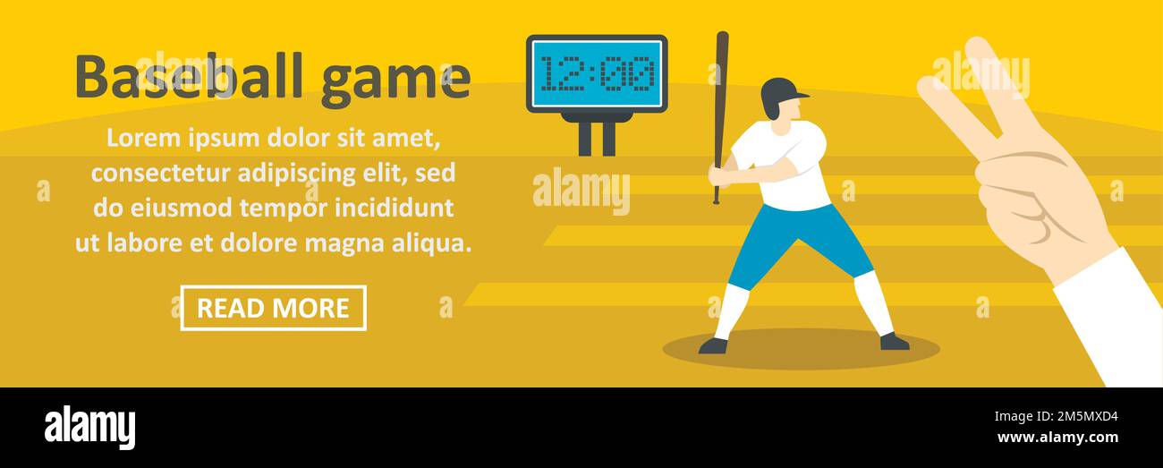Baseball game banner horizontal concept. Flat illustration of baseball ...