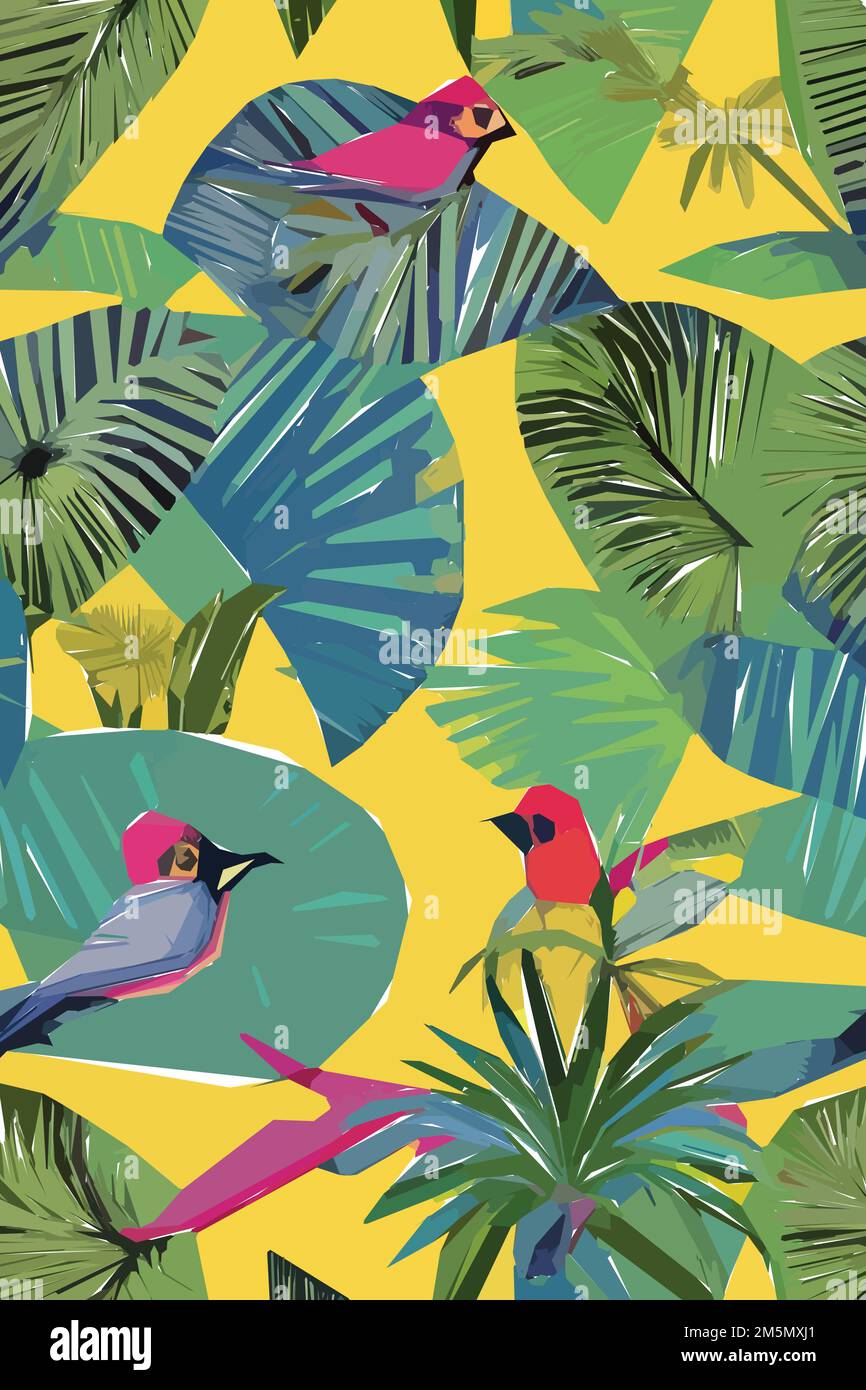 Colorful illustration of bird, flowers, leaves. Vector for wallpapers ...