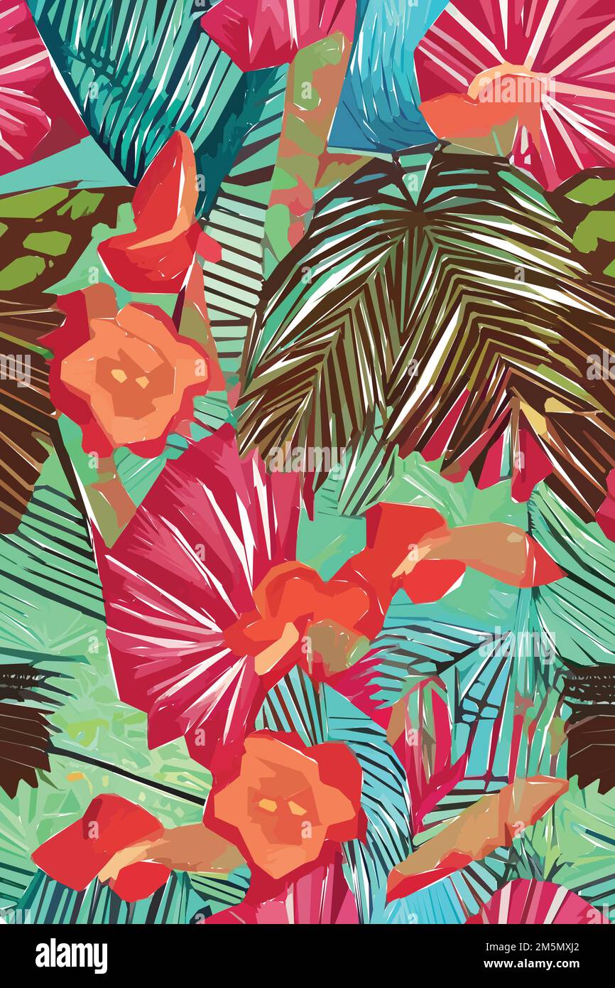 Colorful illustration of bird, flowers, leaves. Vector for wallpapers ...