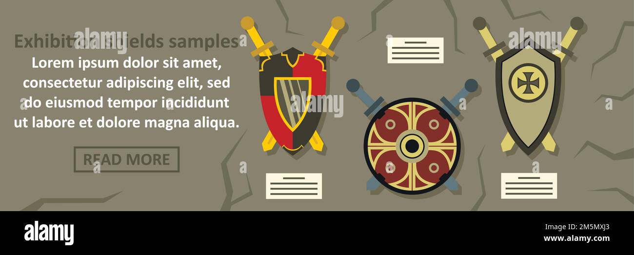 Exhibition shields samples banner horizontal concept. Flat illustration ...