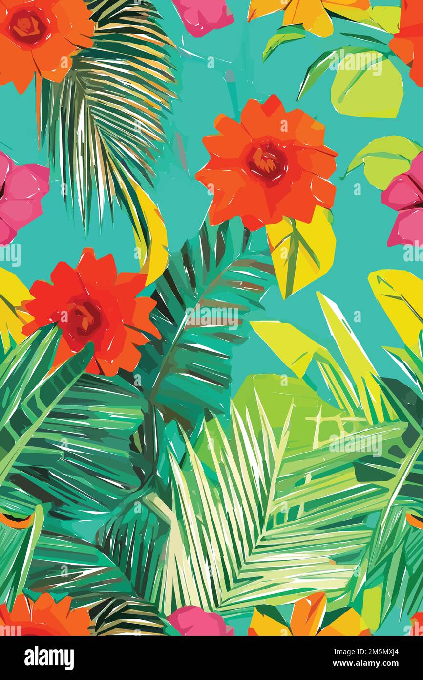 Colorful illustration of bird, flowers, leaves. Vector for wallpapers ...