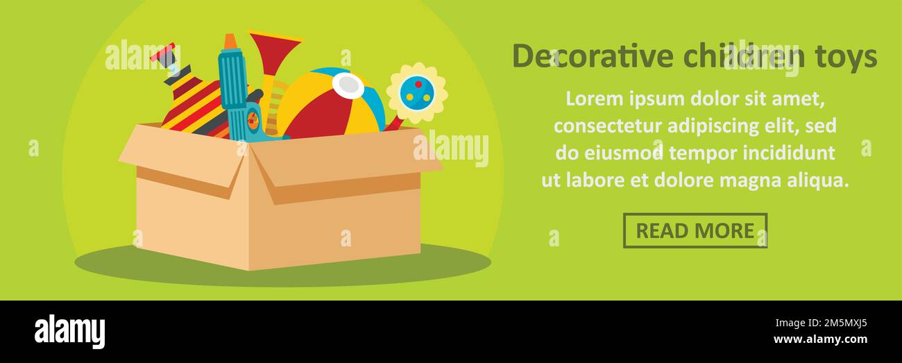 Decorative children toys banner horizontal concept. Flat illustration ...