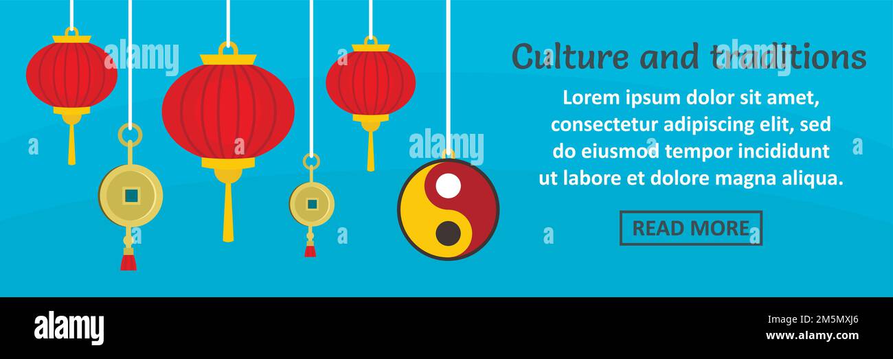 China culture and traditions banner horizontal concept. Flat ...