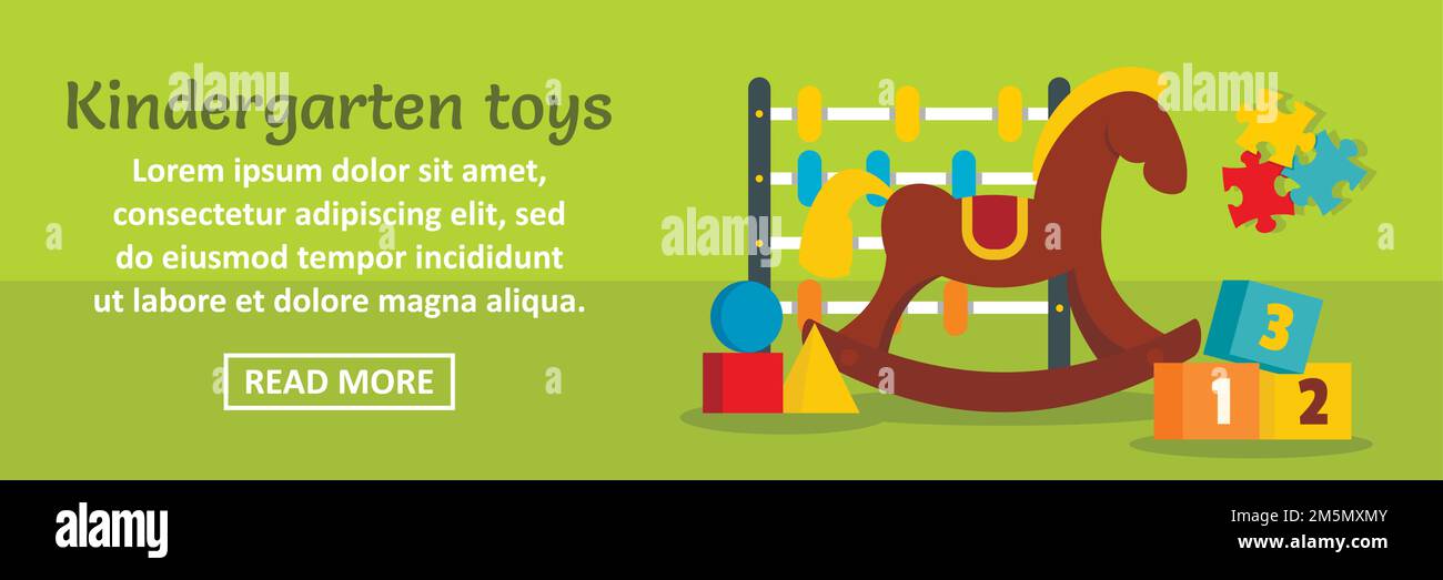 Kindergarten toys banner horizontal concept. Flat illustration of ...