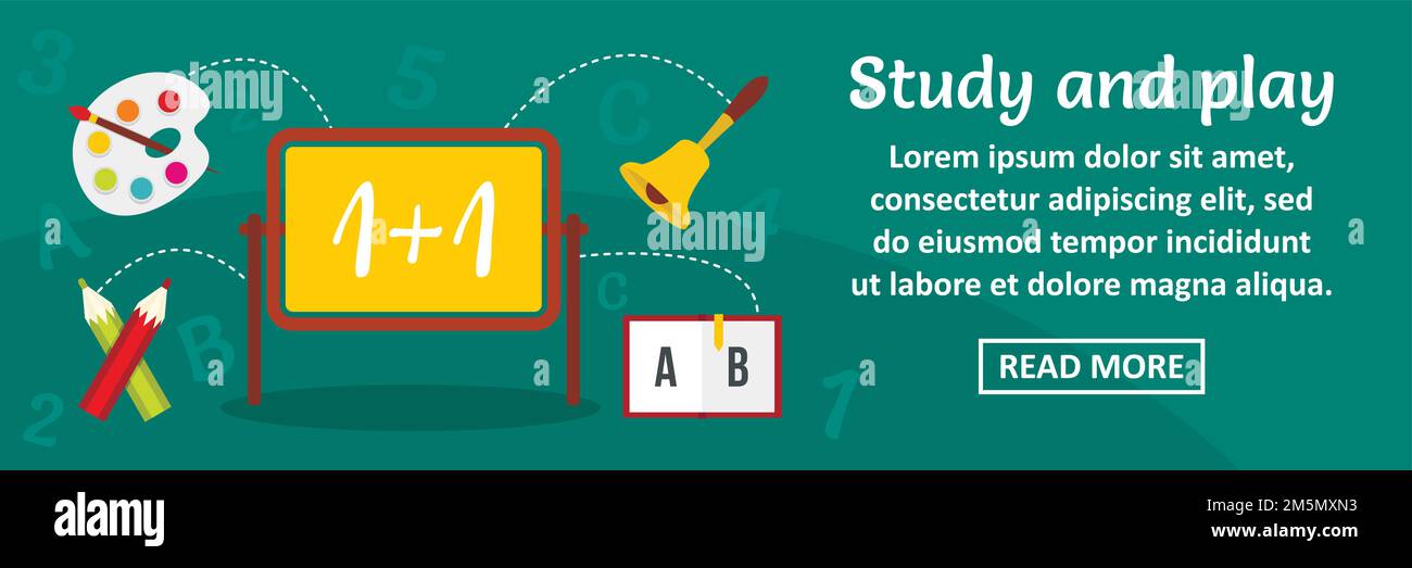 Study and play kid banner horizontal concept. Flat illustration of ...