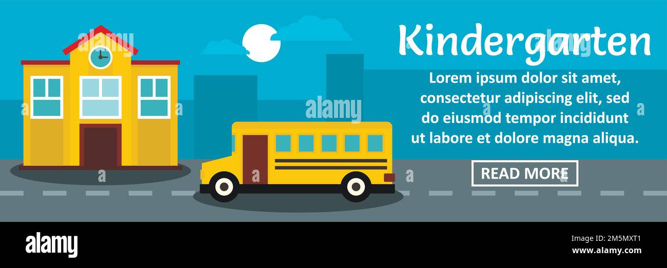 Kindergarten banner horizontal concept. Flat illustration of ...