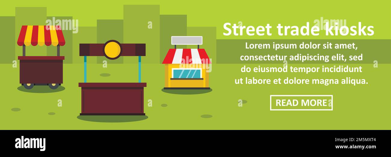 Street trade kiosks banner horizontal concept. Flat illustration of ...