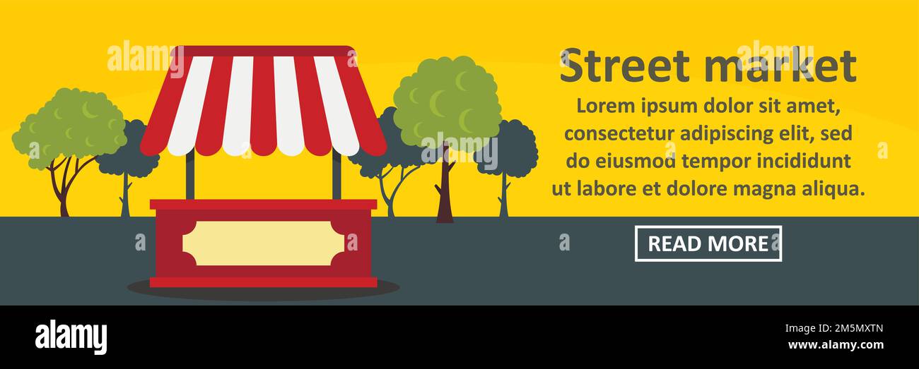 Street market banner horizontal concept. Flat illustration of street ...