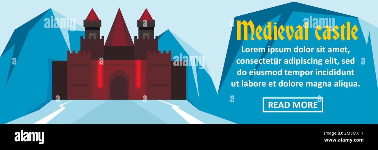 Medieval castle banner horizontal concept. Flat illustration of ...