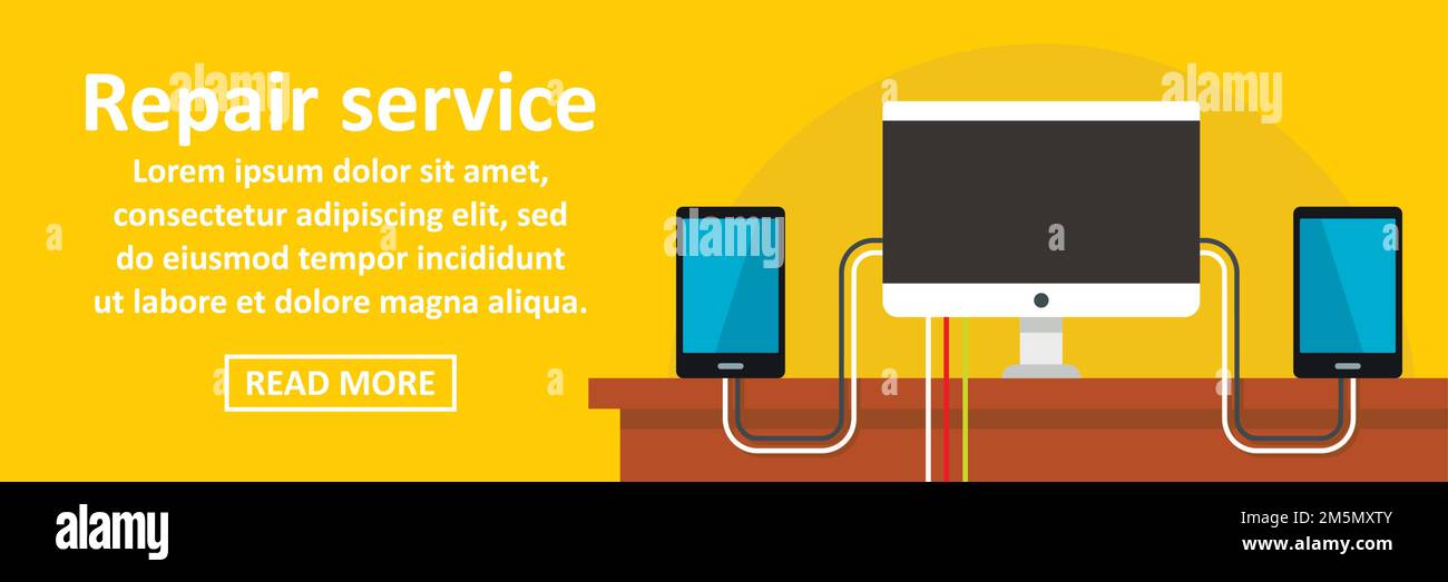 Gadget repair service banner horizontal concept. Flat illustration of ...
