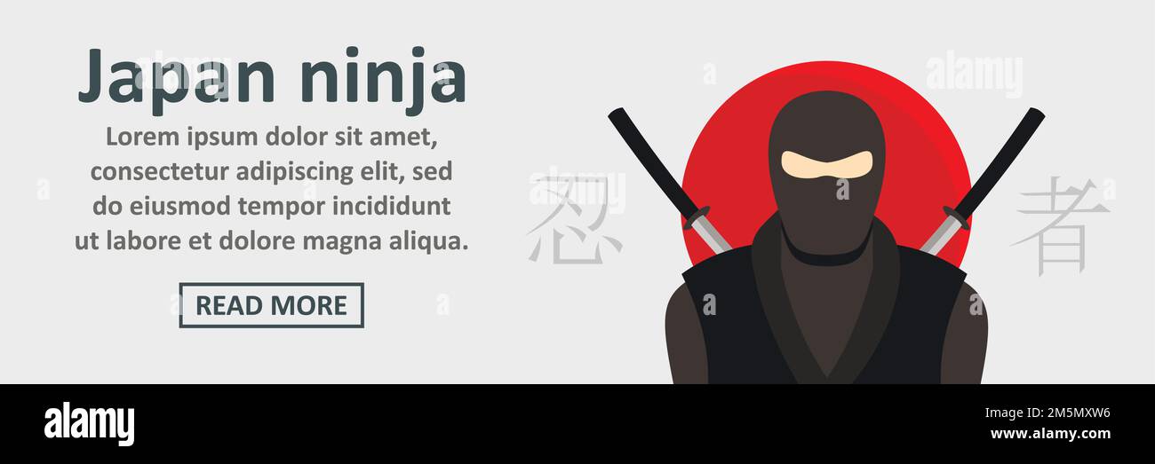 Japan ninja banner horizontal concept. Flat illustration of japan ninja ...