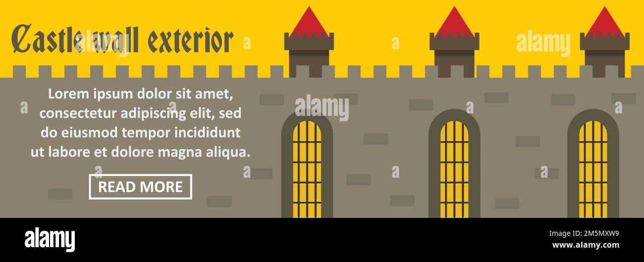 Castle wall exterior banner horizontal concept. Flat illustration of ...