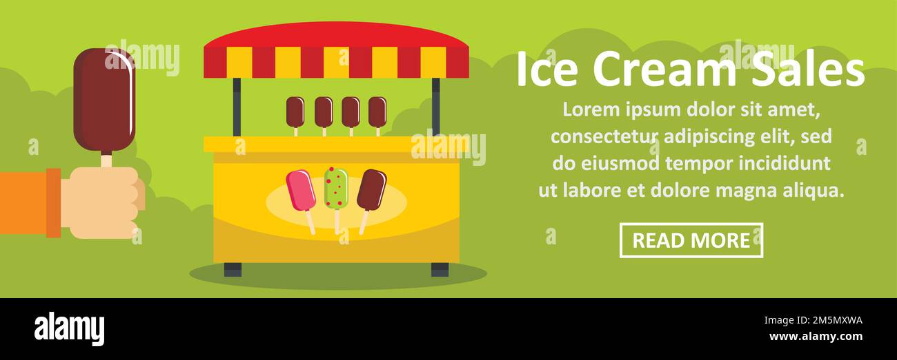 Ice cream sales banner horizontal concept. Flat illustration of ice ...