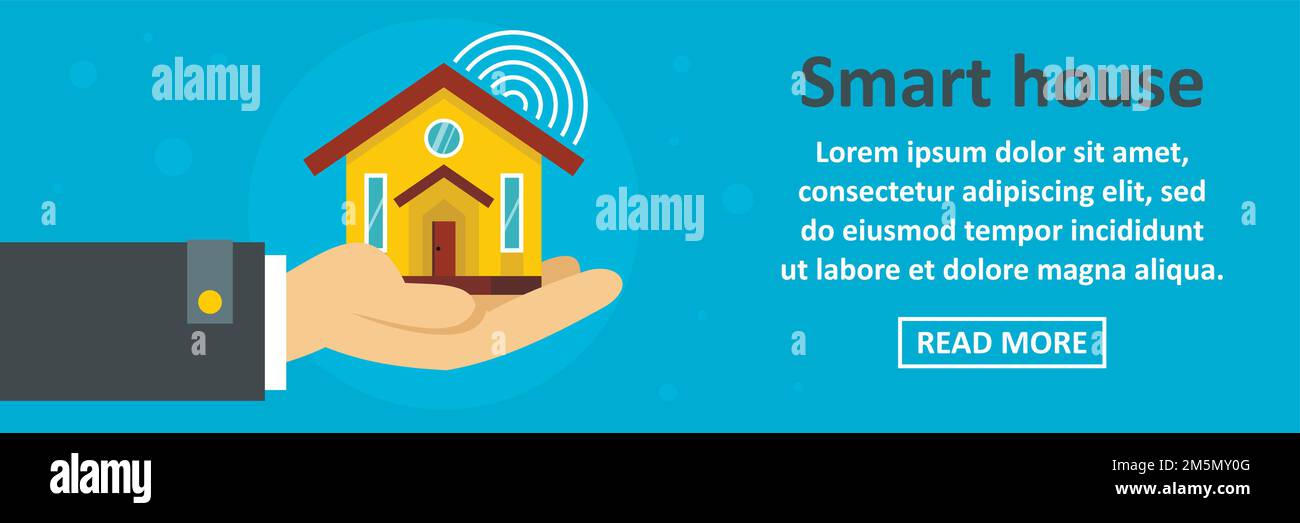 Smart house banner horizontal concept. Flat illustration of smart house ...