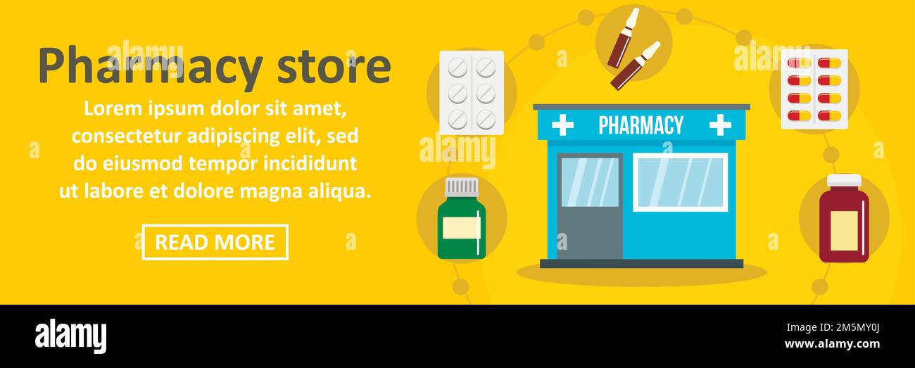 Pharmacy store banner horizontal concept. Flat illustration of pharmacy ...