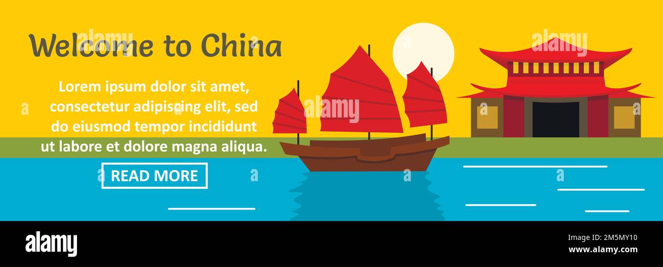 Welcome to China banner horizontal concept. Flat illustration of ...