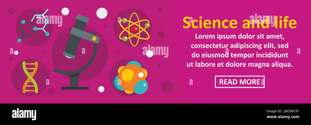 Science and life banner horizontal concept. Flat illustration of ...