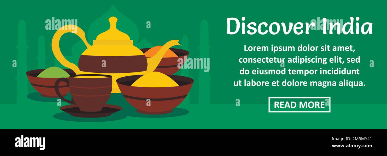 Discover India banner horizontal concept. Flat illustration of discover ...