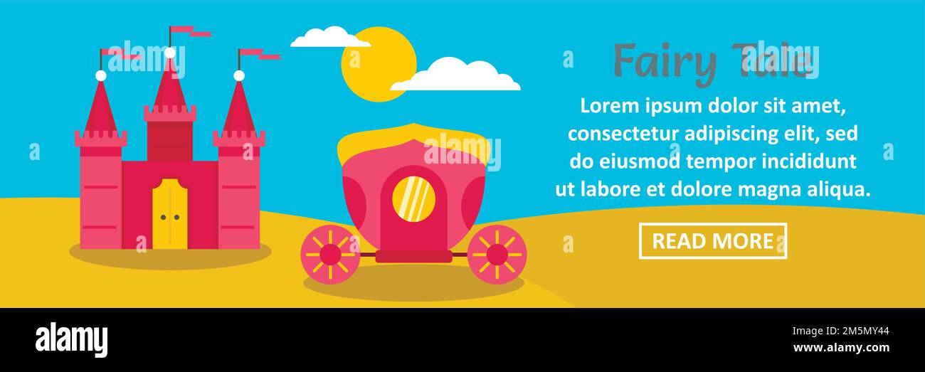 Fairy tale banner horizontal concept. Flat illustration of fairy tale ...