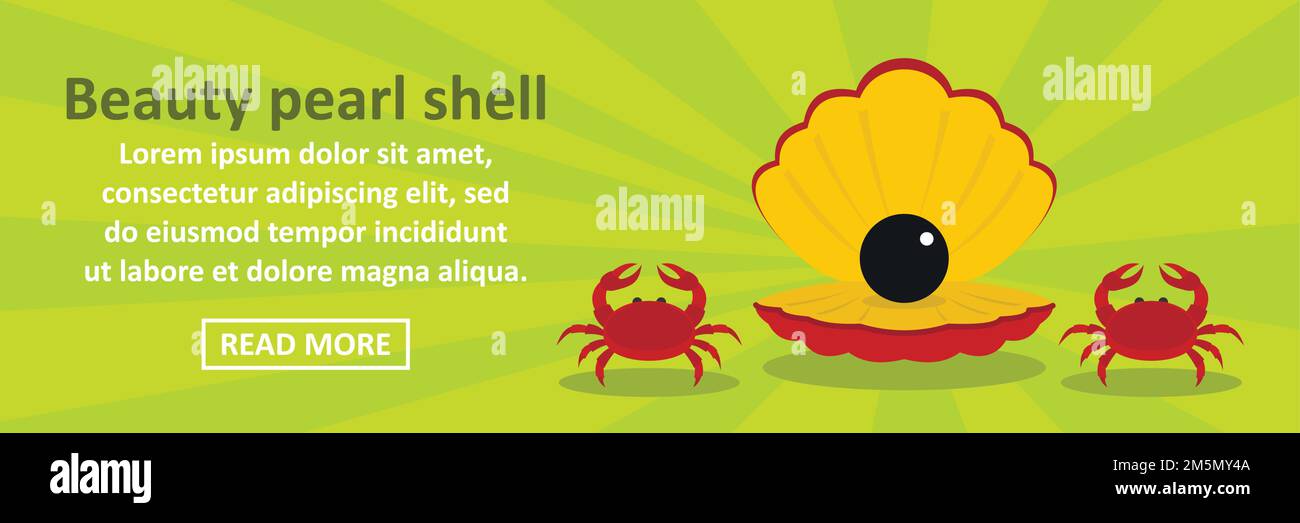 Beauty pearl shell banner horizontal concept. Flat illustration of ...