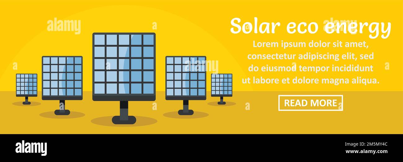 Solar eco energy banner horizontal concept. Flat illustration of solar ...