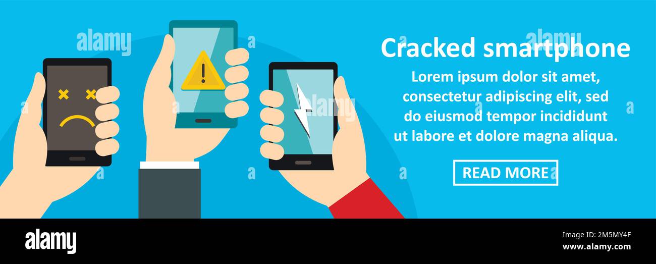 Cracked smartphone banner horizontal concept. Flat illustration of ...