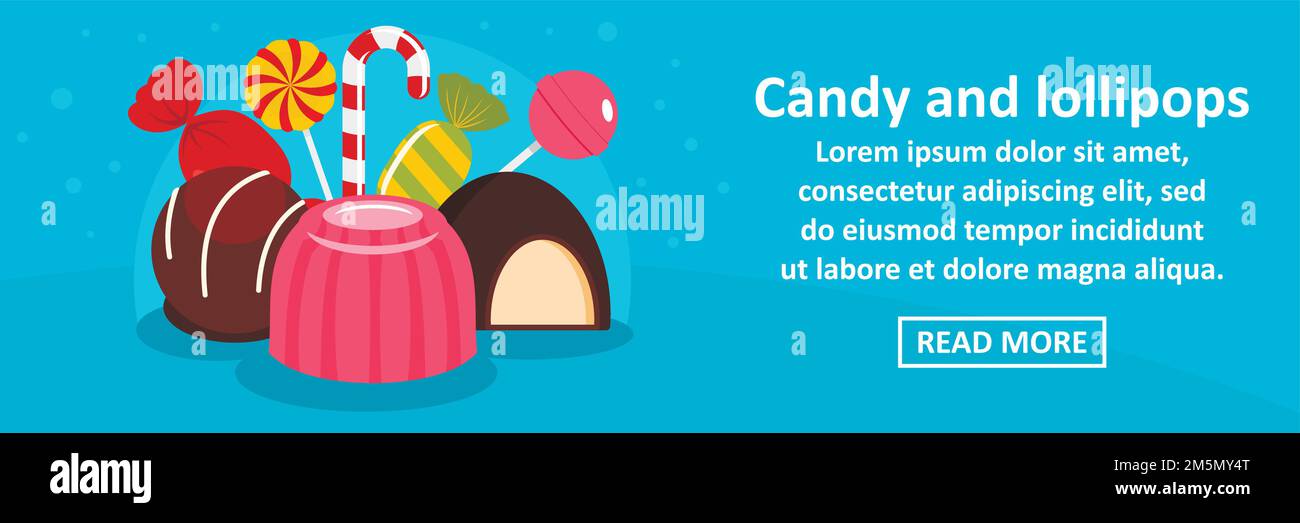 Candy and lollipops banner horizontal concept. Flat illustration of ...