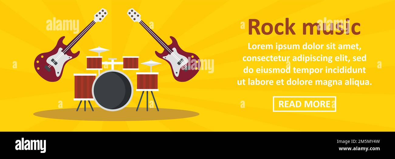 Rock music banner horizontal concept. Flat illustration of rock music ...