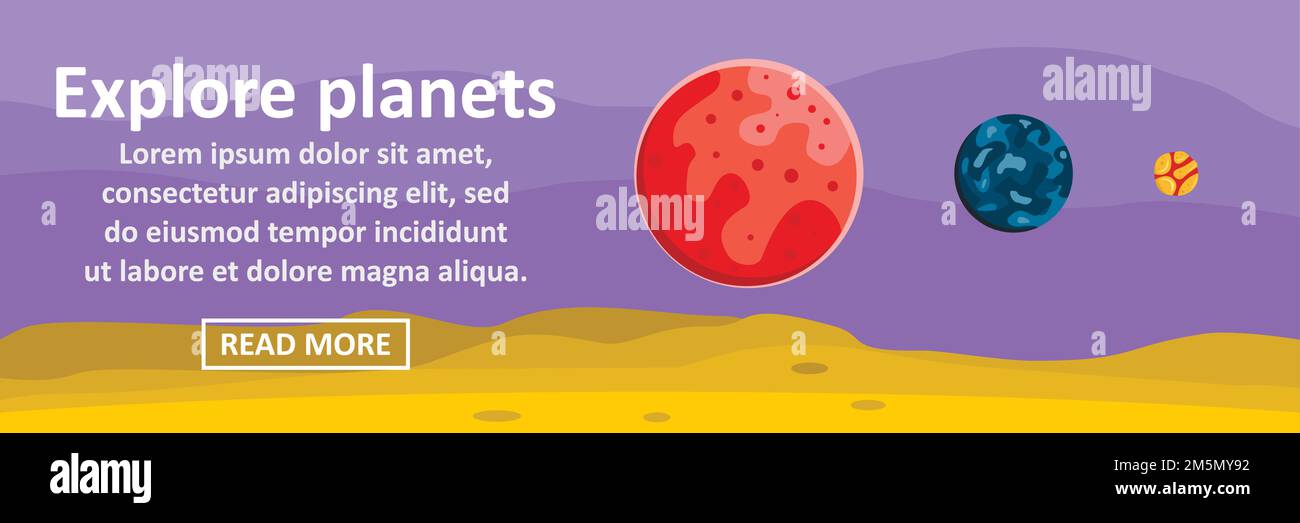 Explore planets banner horizontal concept. Flat illustration of explore ...