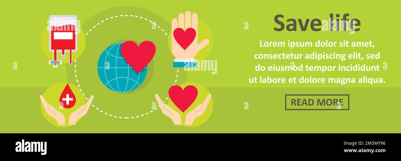 Save life banner horizontal concept. Flat illustration of save life ...