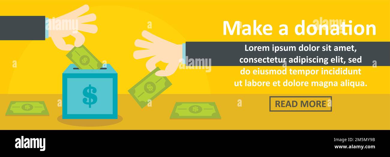 Make a donation banner horizontal concept. Flat illustration of make a ...