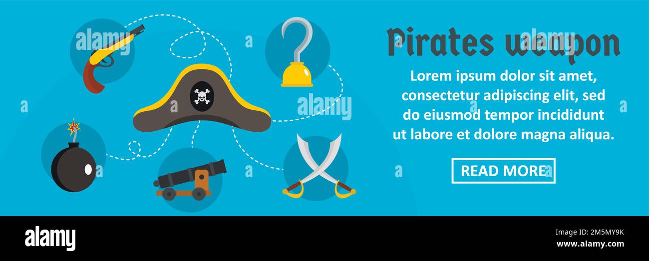 Pirates weapon banner horizontal concept. Flat illustration of pirates ...