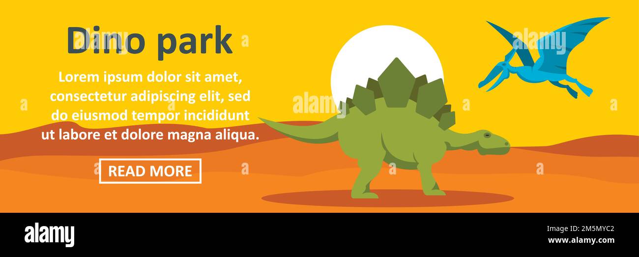 Dino park banner horizontal concept. Flat illustration of dino park ...