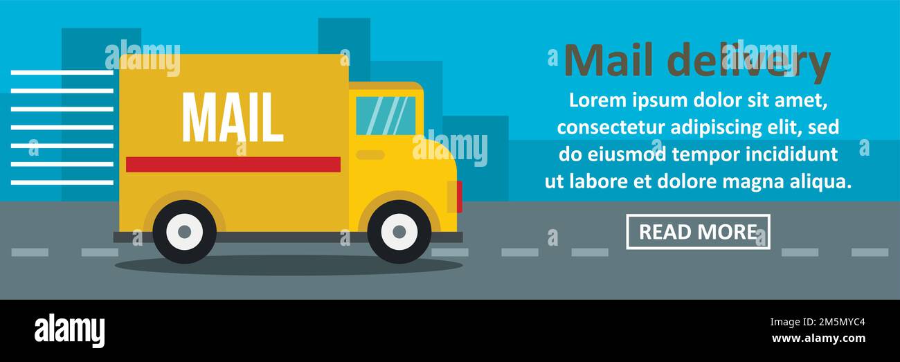 Mail delivery banner horizontal concept. Flat illustration of mail ...