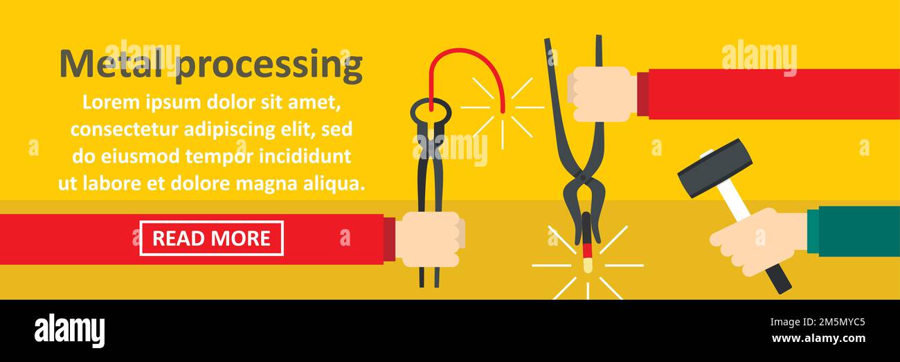 Metal processing banner horizontal concept. Flat illustration of metal ...