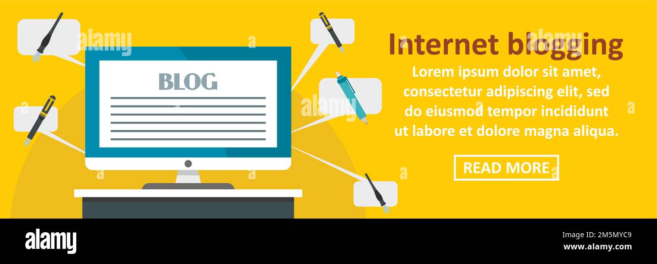 Internet blogging banner horizontal concept. Flat illustration of ...