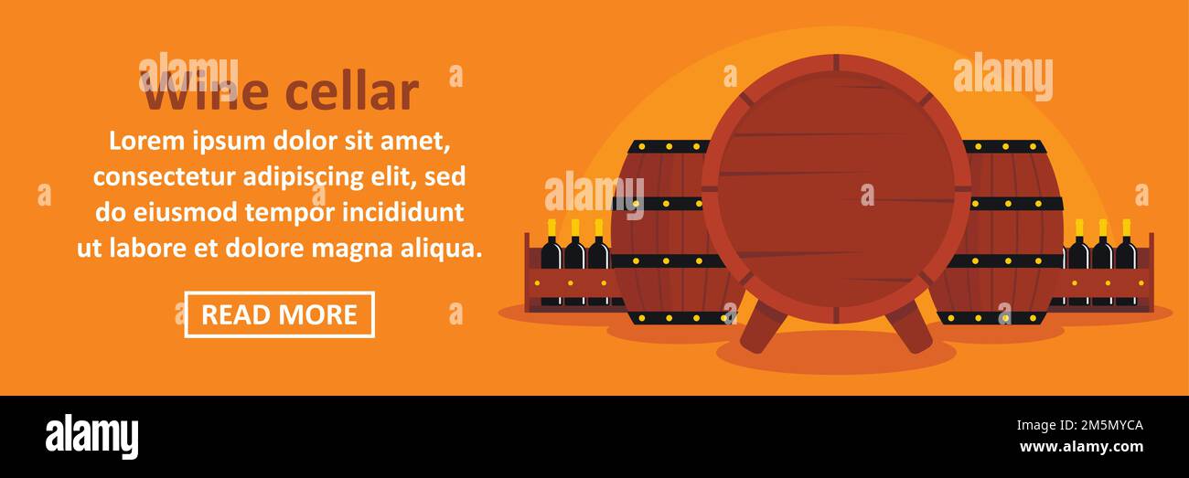 Wine cellar banner horizontal concept. Flat illustration of wine cellar ...