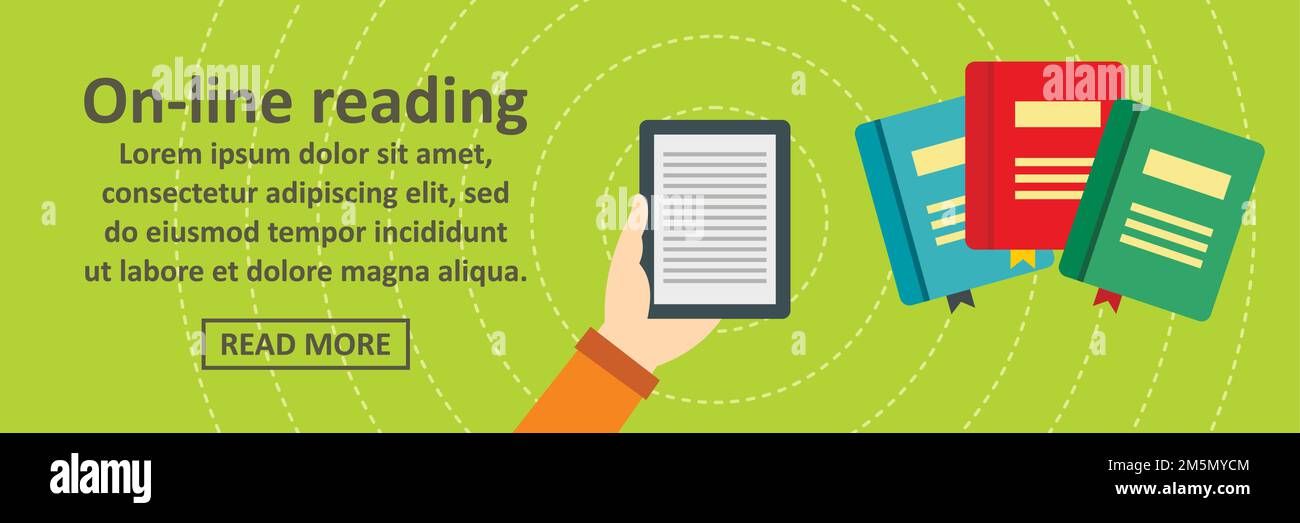 Online reading banner horizontal concept. Flat illustration of online ...