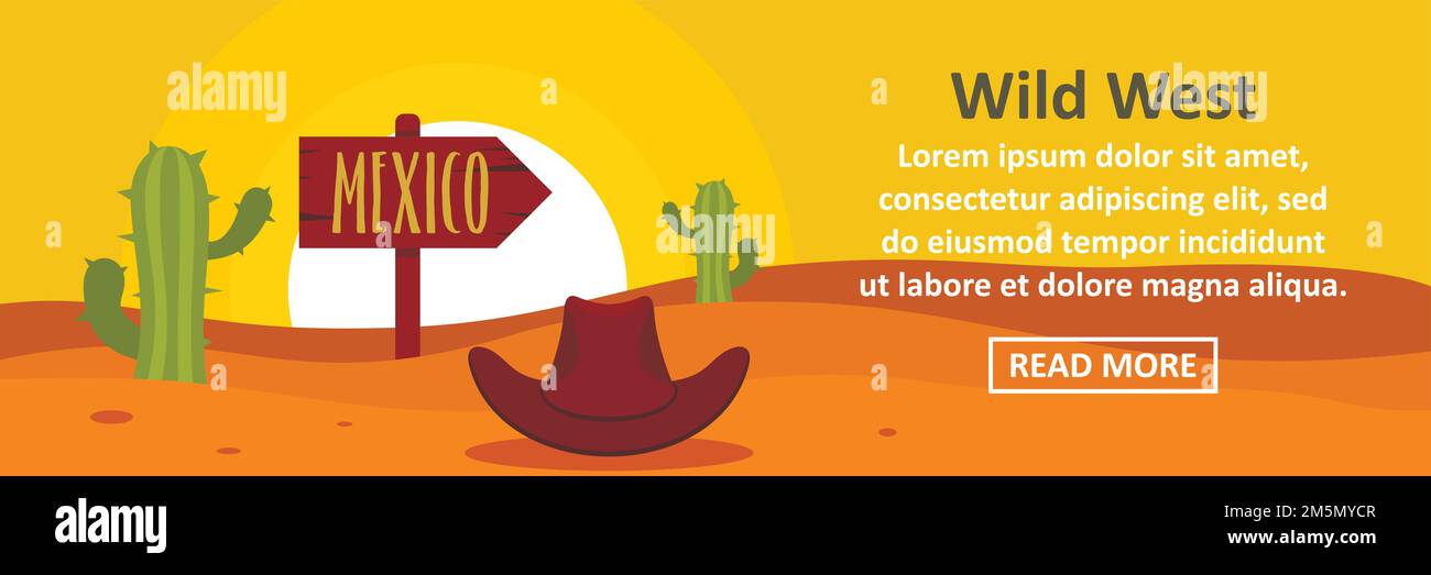Wild west banner horizontal concept. Flat illustration of wild west ...