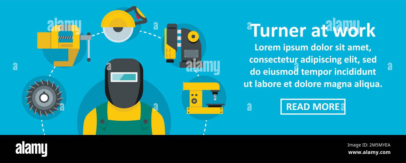 Turner at work banner horizontal concept. Flat illustration of turner ...