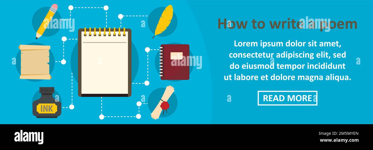 How to write a poem banner horizontal concept. Flat illustration of how ...