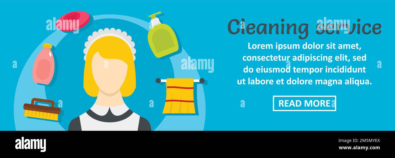 Cleaning service banner horizontal concept. Flat illustration of ...