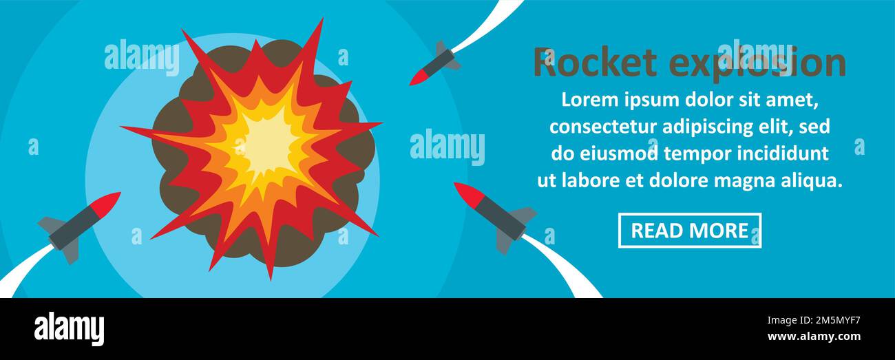 Rocket Explosion Banner Horizontal Concept Flat Illustration Of Rocket
