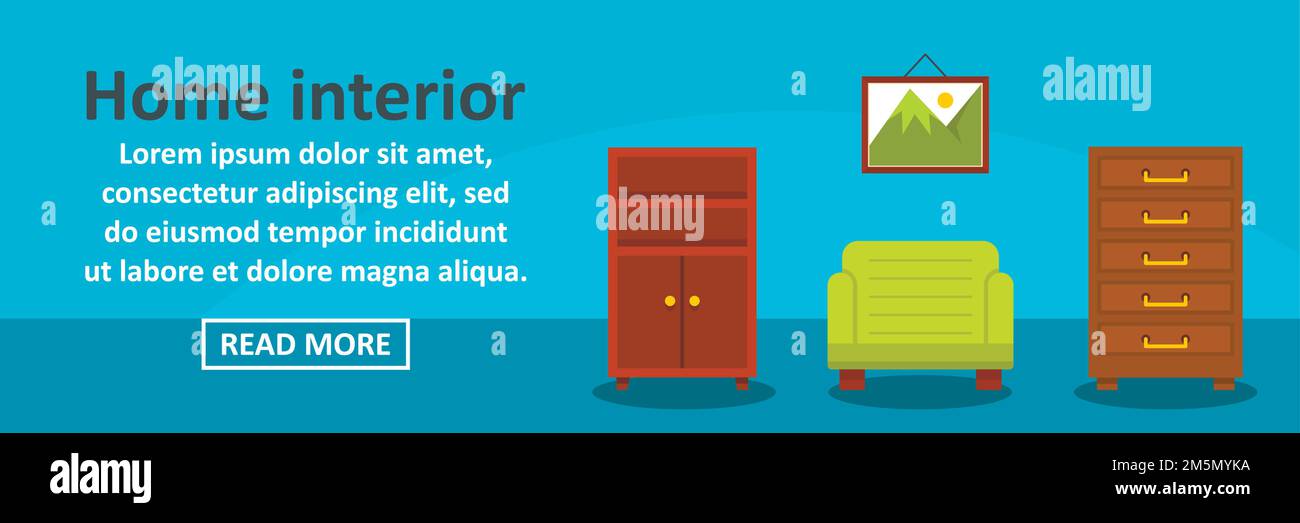 Home interior banner horizontal concept. Flat illustration of home ...