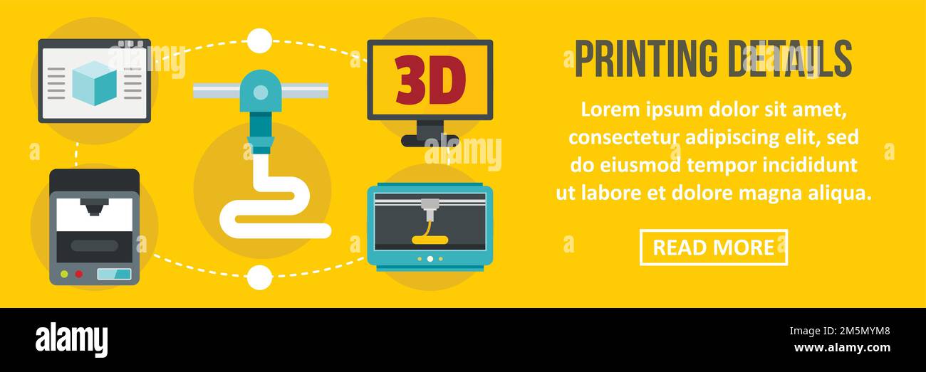 Printing 3d details banner horizontal concept. Flat illustration of ...