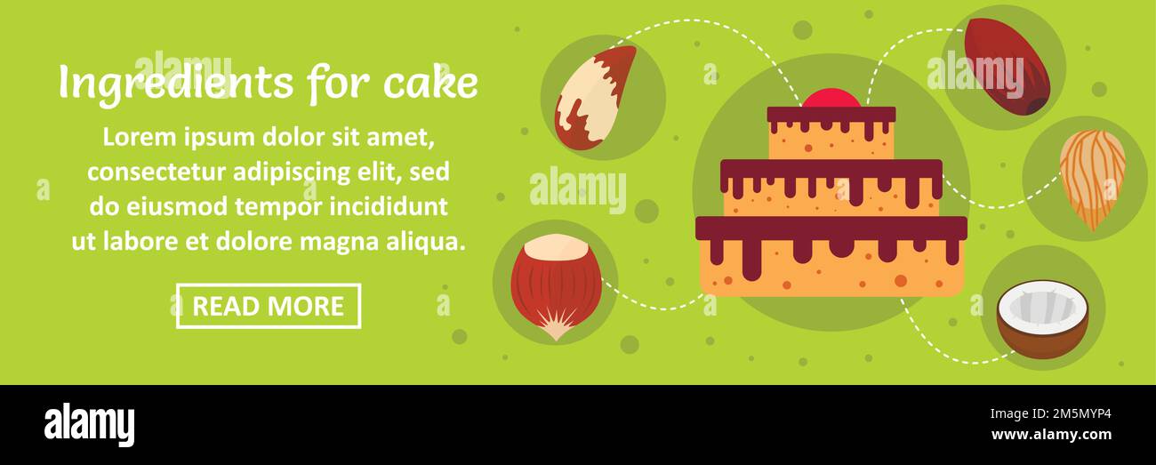 Ingredients for cake banner horizontal concept. Flat illustration of ...
