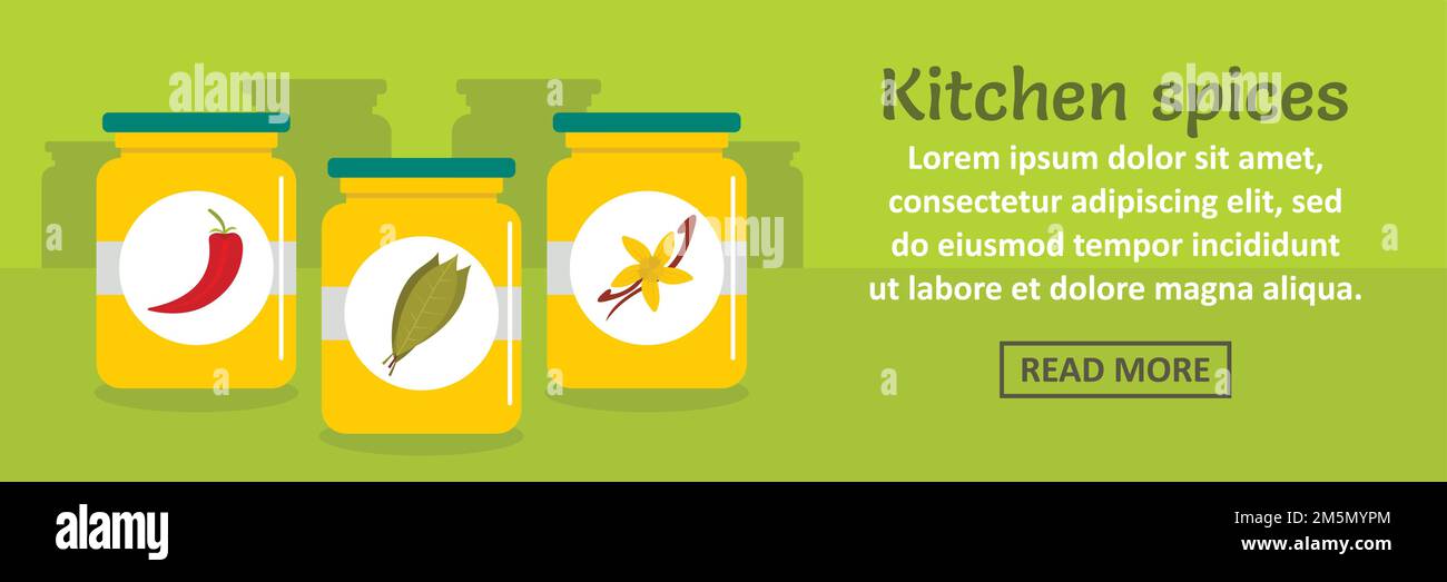 Kitchen spices banner horizontal concept. Flat illustration of kitchen ...