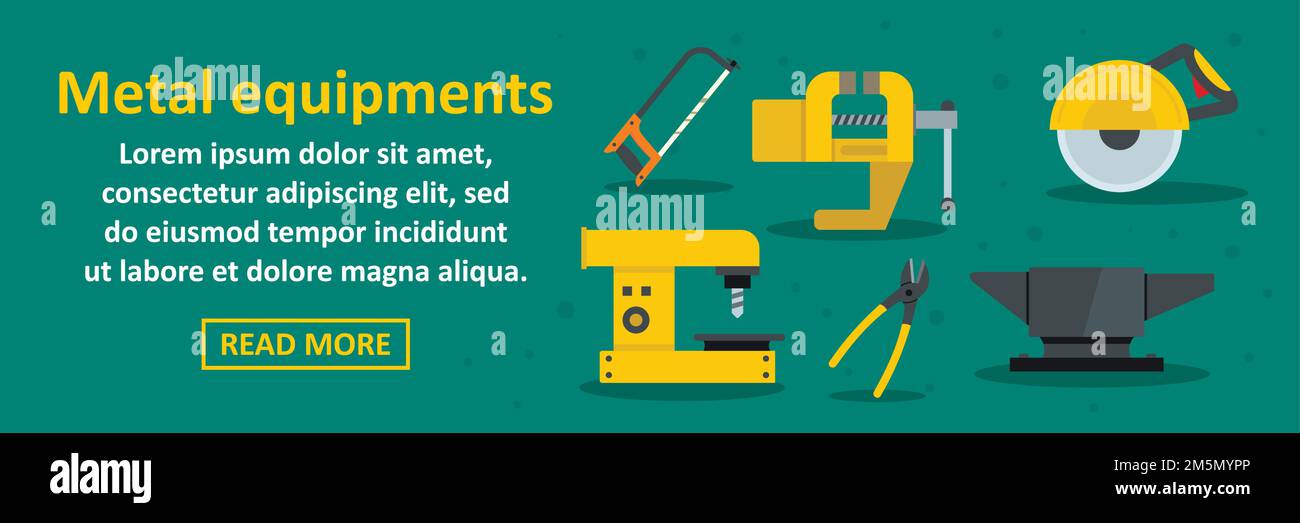 Metal equipments banner horizontal concept. Flat illustration of metal ...