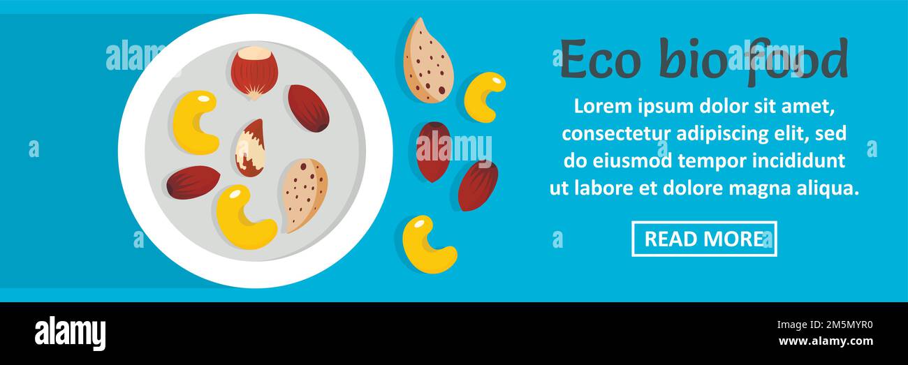 Eco bio food banner horizontal concept. Flat illustration of eco bio ...